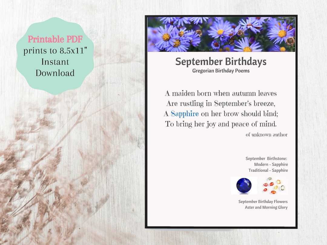 September Birth Month Flowers Birthday Gift Birthstone Printable - Etsy