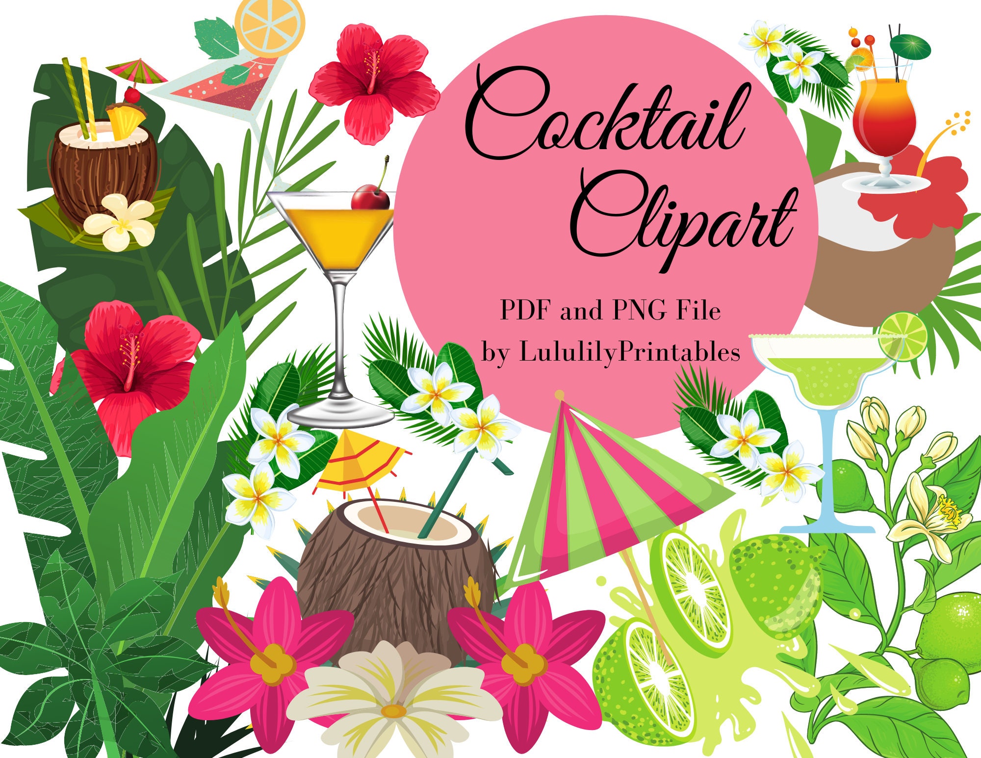 Cocktail Clipart, Cocktail Illustration, Drinks Clipart, Beach Clipart ...