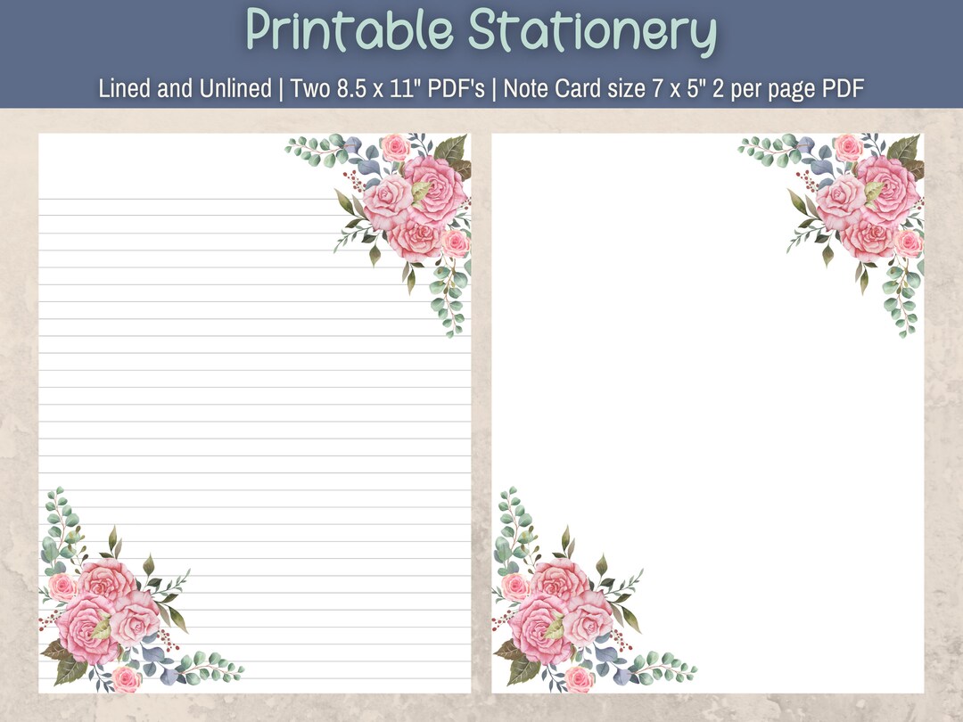 Dusty Pink Roses Stationery, Printable Botanical Floral Writing or ...