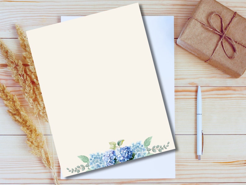 Blue Hydrangea Stationery: Floral Writing Paper With Envelope (PDF) - Etsy