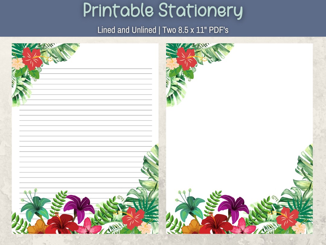 Tropical Letter Paper Printable Stationery Hibiscus Floral Journal ...