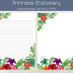 Tropical Letter Paper Printable Stationery Hibiscus Floral Journal ...