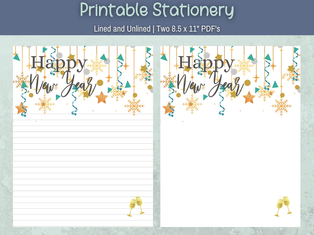 Happy New Year Printable Paper, Letter Writing Journal Pages, New Year ...