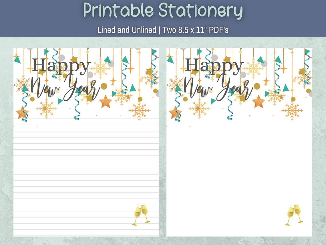 Happy New Year Printable Paper, Letter Writing Journal Pages, New Year ...
