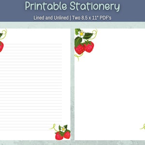 Strawberries Printable Note Paper Strawberry Stationery Lined and ...