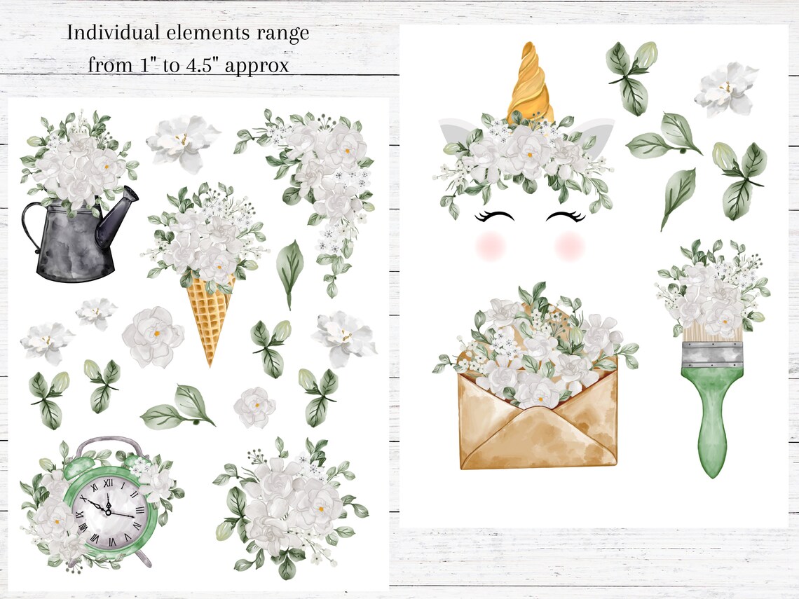 Gardenia Clipart, Floral Clipart, White Gardenia, Flower Stickers ...