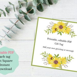 EDITABLE Sunflower Gift Tags, Flower Stickers, Personalize With ...