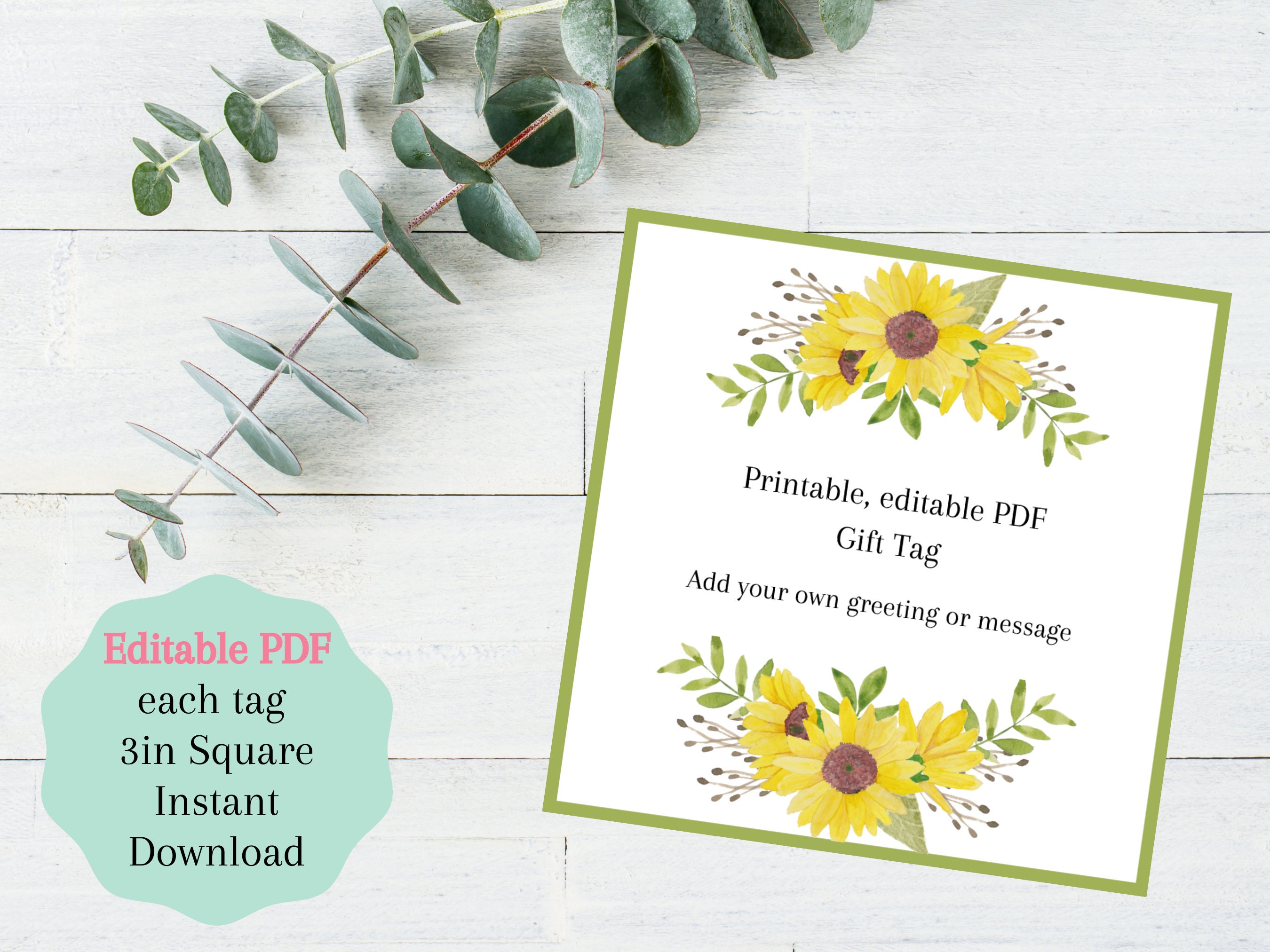 EDITABLE Sunflower Gift Tags, Flower Stickers, Personalize With ...