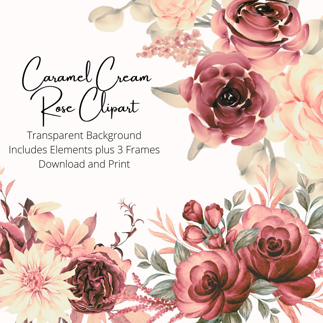 Roses Clipart, Burgundy and Cream Flowers, Rose Printable for Card or ...