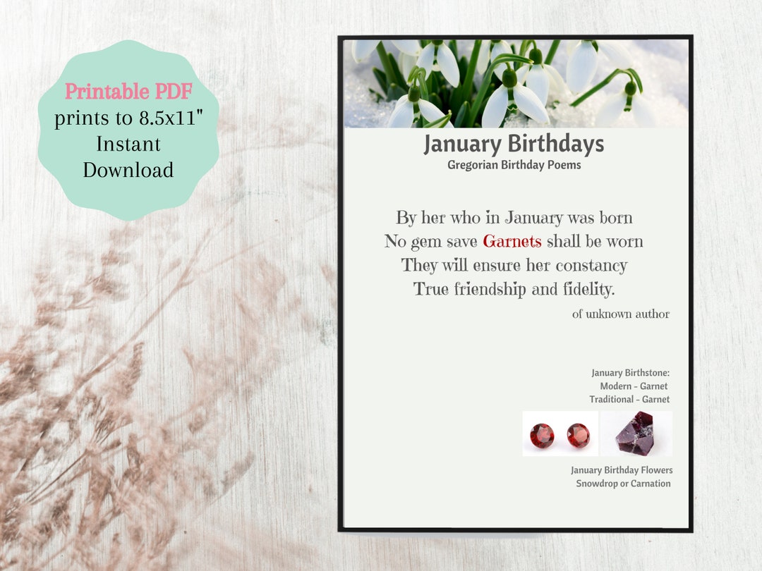 January Birth Month Flowers Printable Poem for January Birthdays With ...