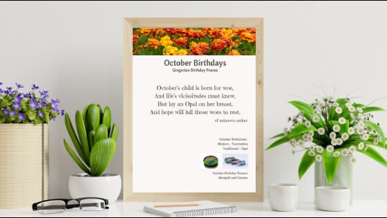 October Birth Month Flowers Printable Birthstone Poem October Birthday ...