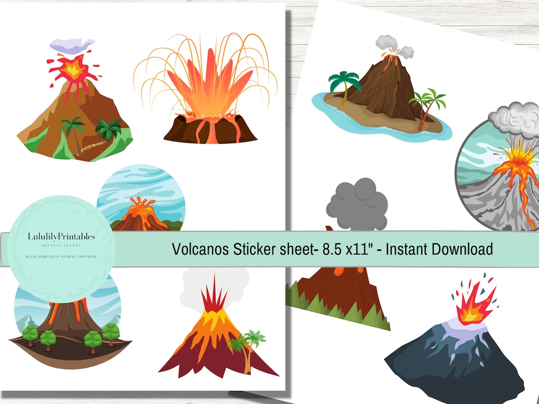 Volcano Clipart, Printable Volcano Stickers With Smoking Volcano ...
