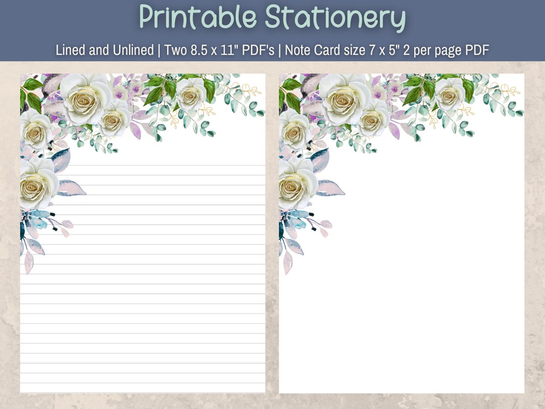Floral Stationery Cream Roses, Watercolor Floral Notepaper, Printable ...
