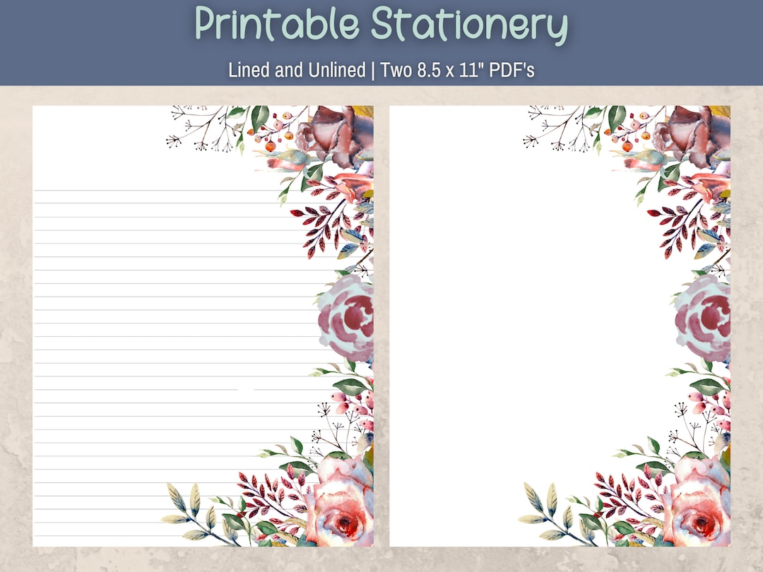 Floral Writing Paper Printable Stationery Note Pages or Journal Paper ...