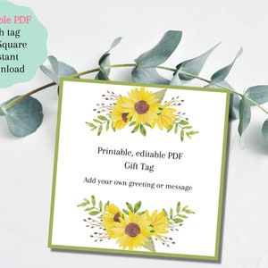 EDITABLE Sunflower Gift Tags, Flower Stickers, Personalize With ...