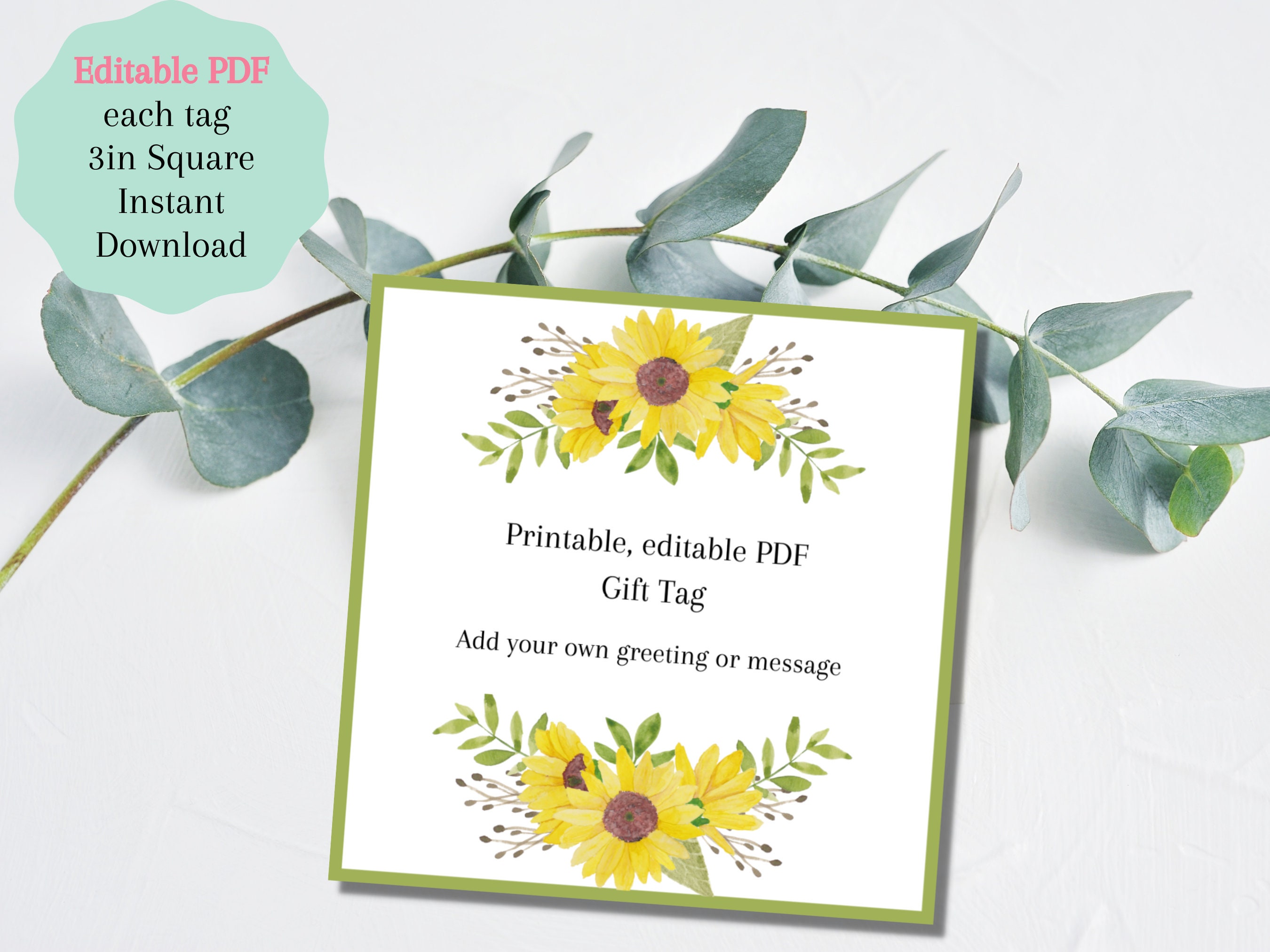 EDITABLE Sunflower Gift Tags, Flower Stickers, Personalize With ...