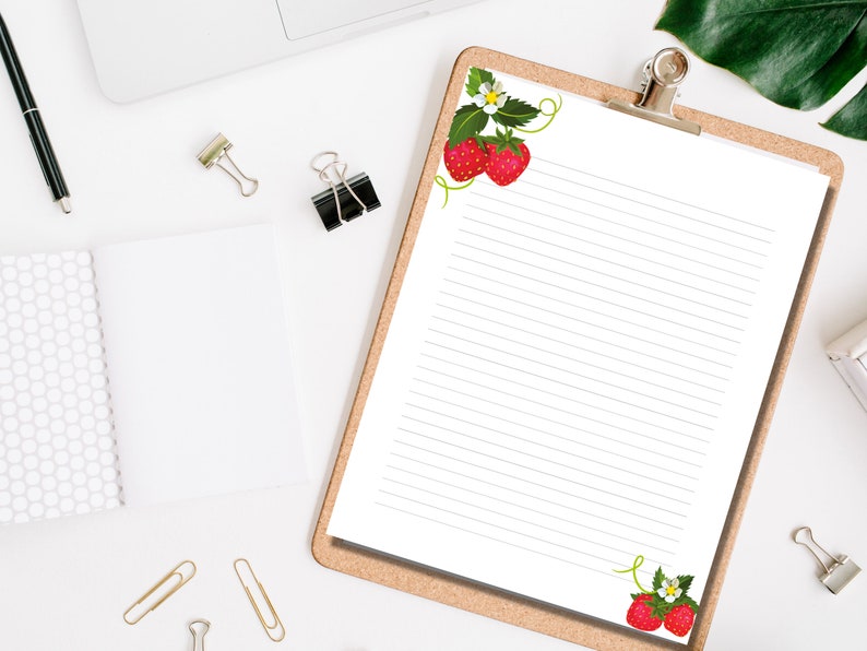Strawberries Printable Note Paper Strawberry Stationery Lined and ...