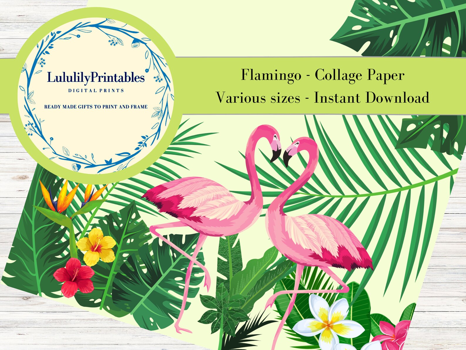 Flamingo Digital Paper Printable Flamingo Collage Paper in 3 Sizes Use ...