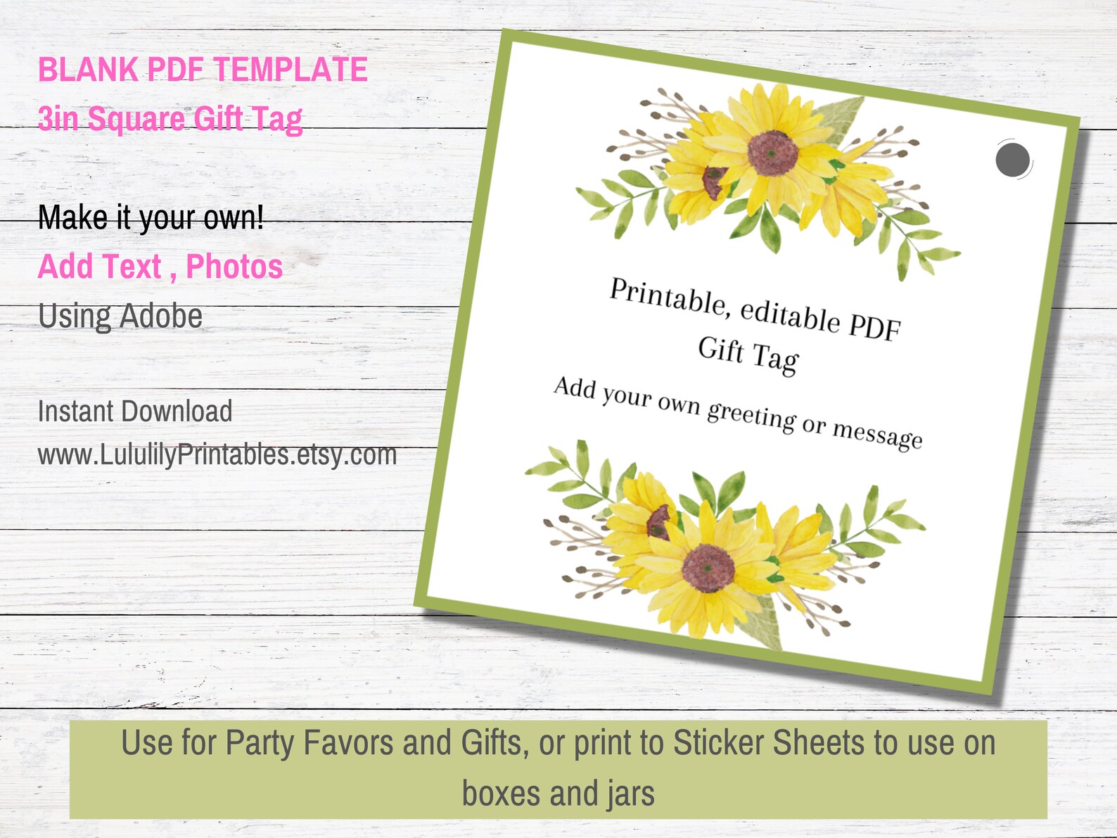 EDITABLE Sunflower Gift Tags, Flower Stickers, Personalize With ...