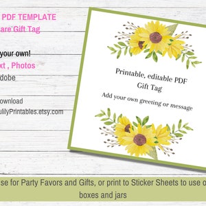 EDITABLE Sunflower Gift Tags, Flower Stickers, Personalize With ...