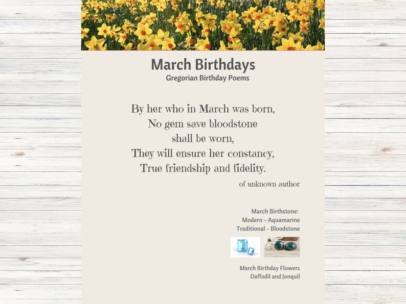 March Birthday Poem Print: Daffodil Flowers, Zodiac Gift (PDF) - Etsy