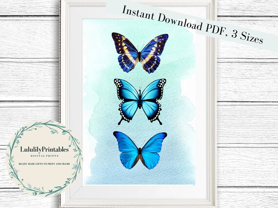 Butterflies Printable Blue Butterfly Print Butterfly Wall | Etsy