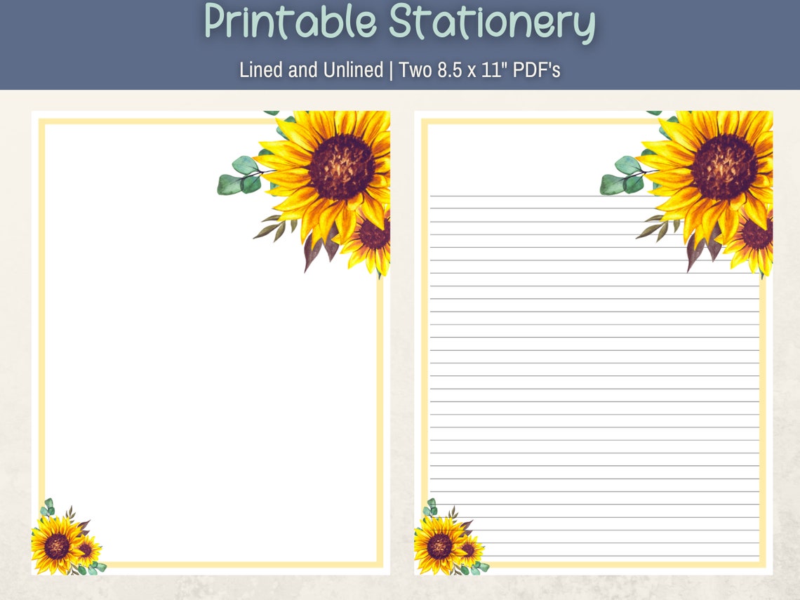 Sunflowers Printable Notepaper Printable Journal or Letter - Etsy