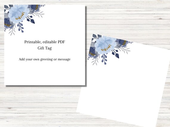 Birthday Favor or Gift Tags Blue Floral Personalize With | Etsy