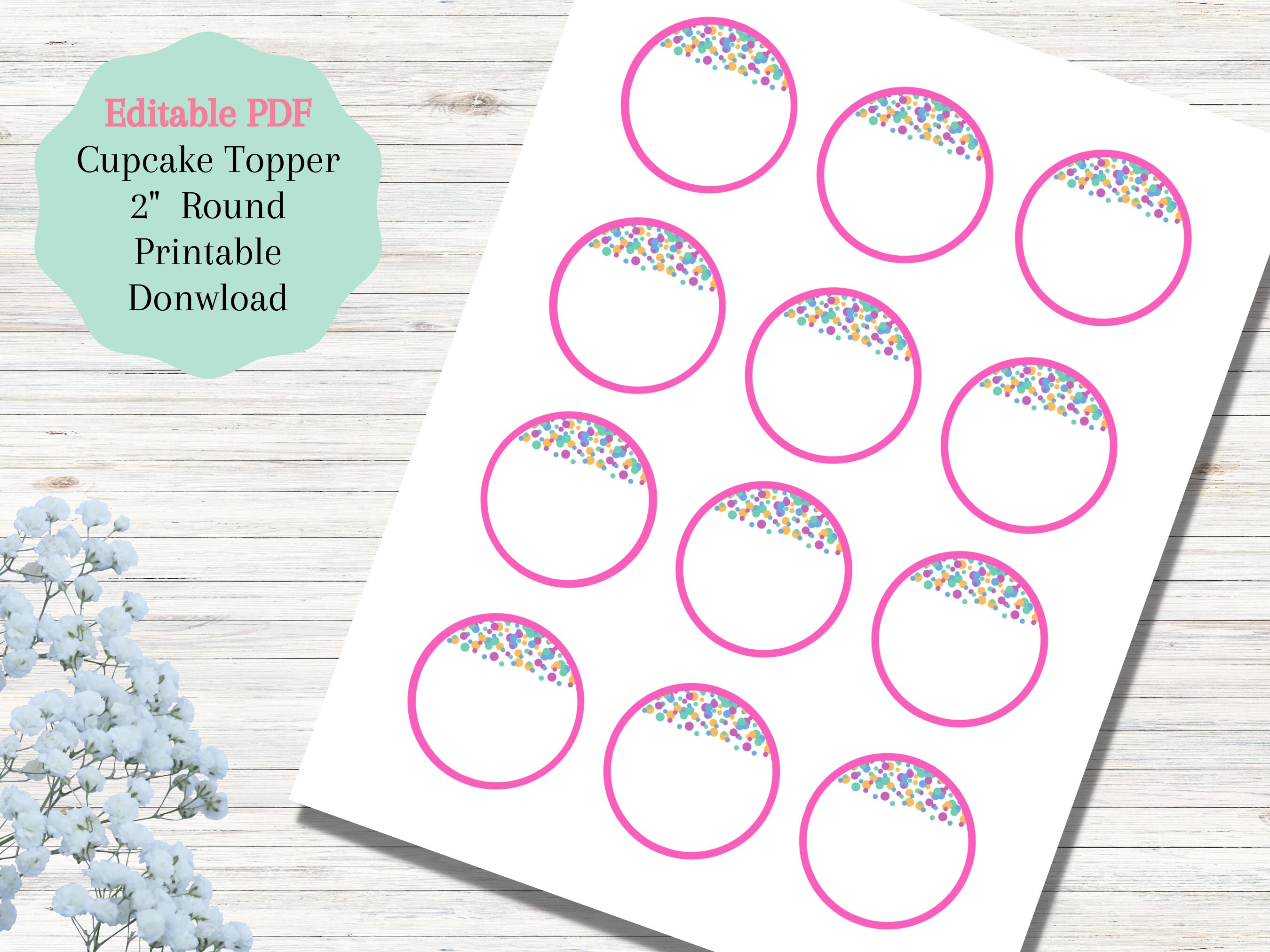 Pink Rainbow Confetti Cupcake Toppers in 2 Sizes, With EDITABLE Text - Etsy