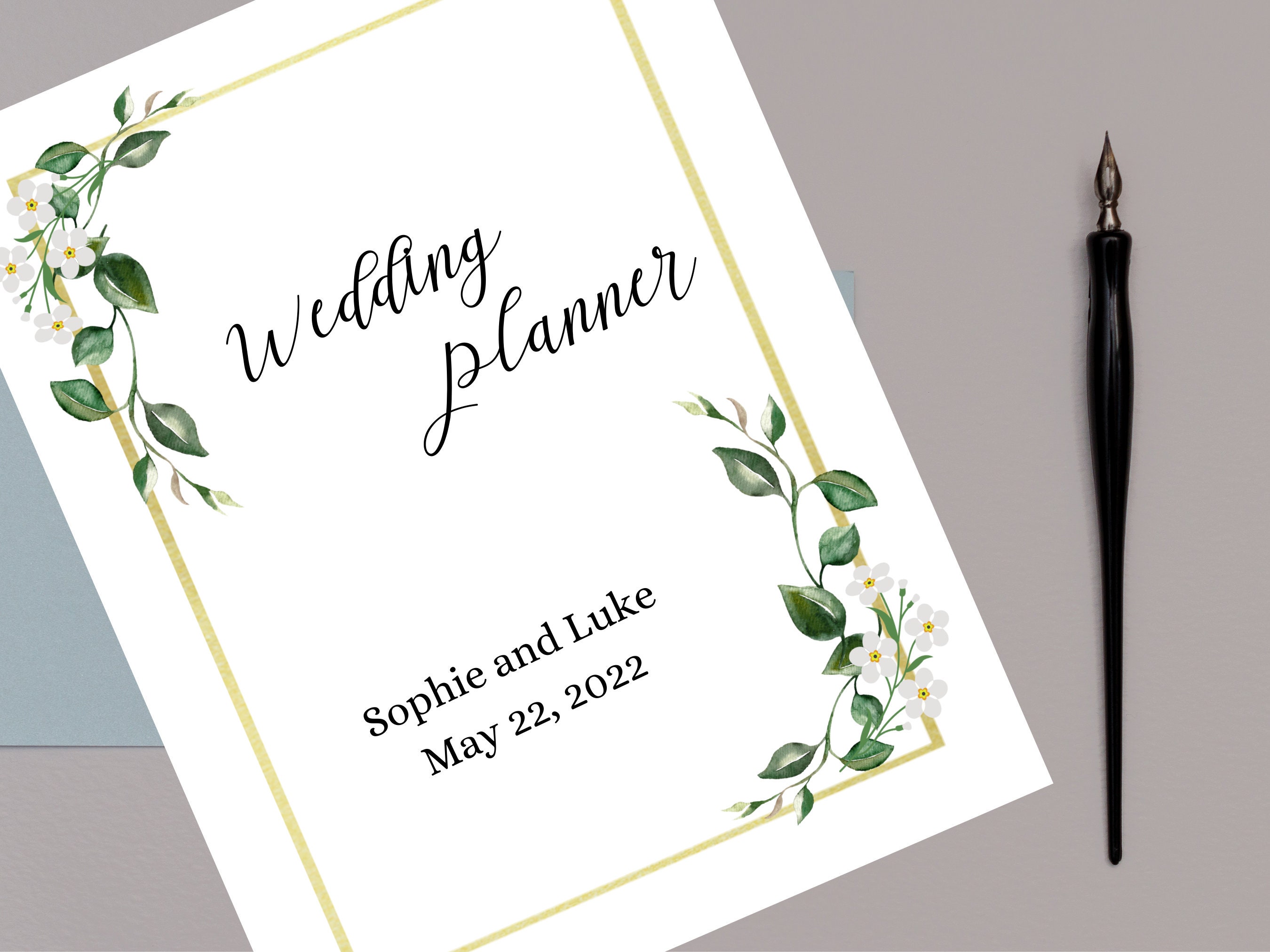 Elegant Floral Printable Writing Paper Green and Gold Frame - Etsy