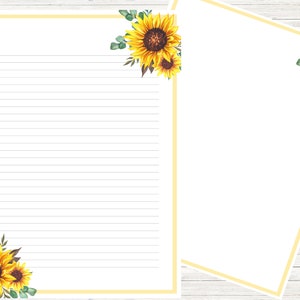 Sunflower Stationery Printable Paper, Letter Writing Journal Pages ...