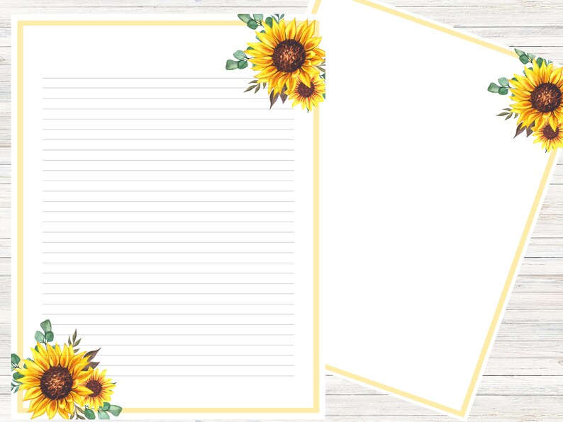Sunflower Stationery Printable Paper, Letter Writing Journal Pages ...