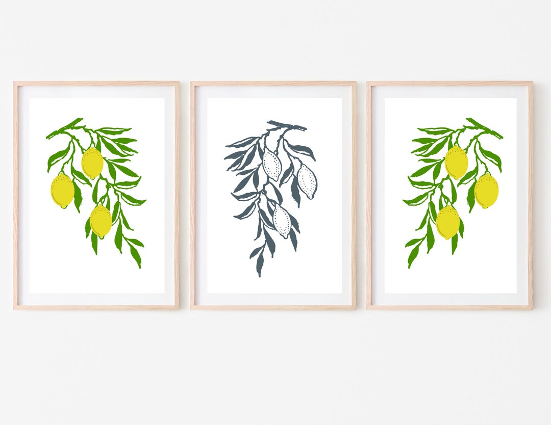 Lemon Tree Prints Set of 3 Floral Wall Art Lemon Citrus Fruit Wall Art ...