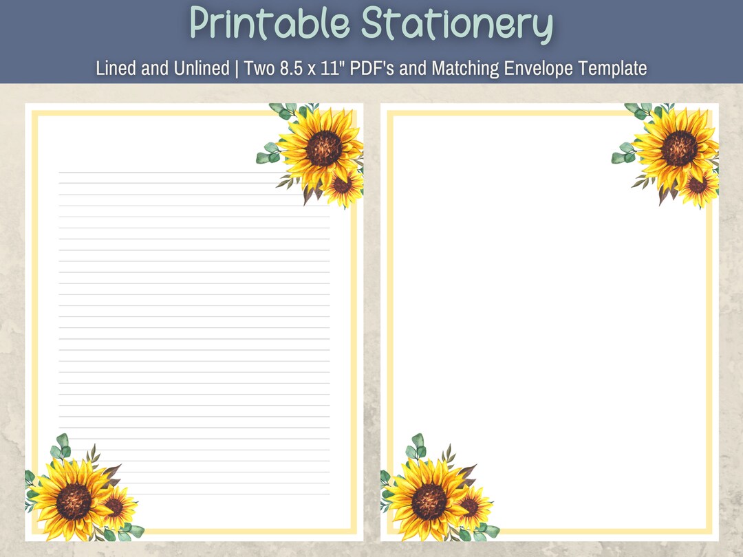 Sunflower Stationery Printable Paper, Letter Writing Journal Pages ...