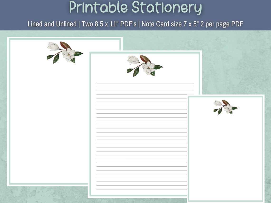 Magnolia Floral Stationery: Lined Letter Paper (PDF Printable) - Etsy