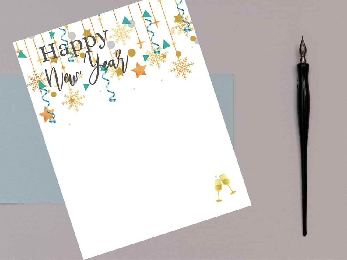 Happy New Year Printable Paper, Letter Writing Journal Pages, New Year ...