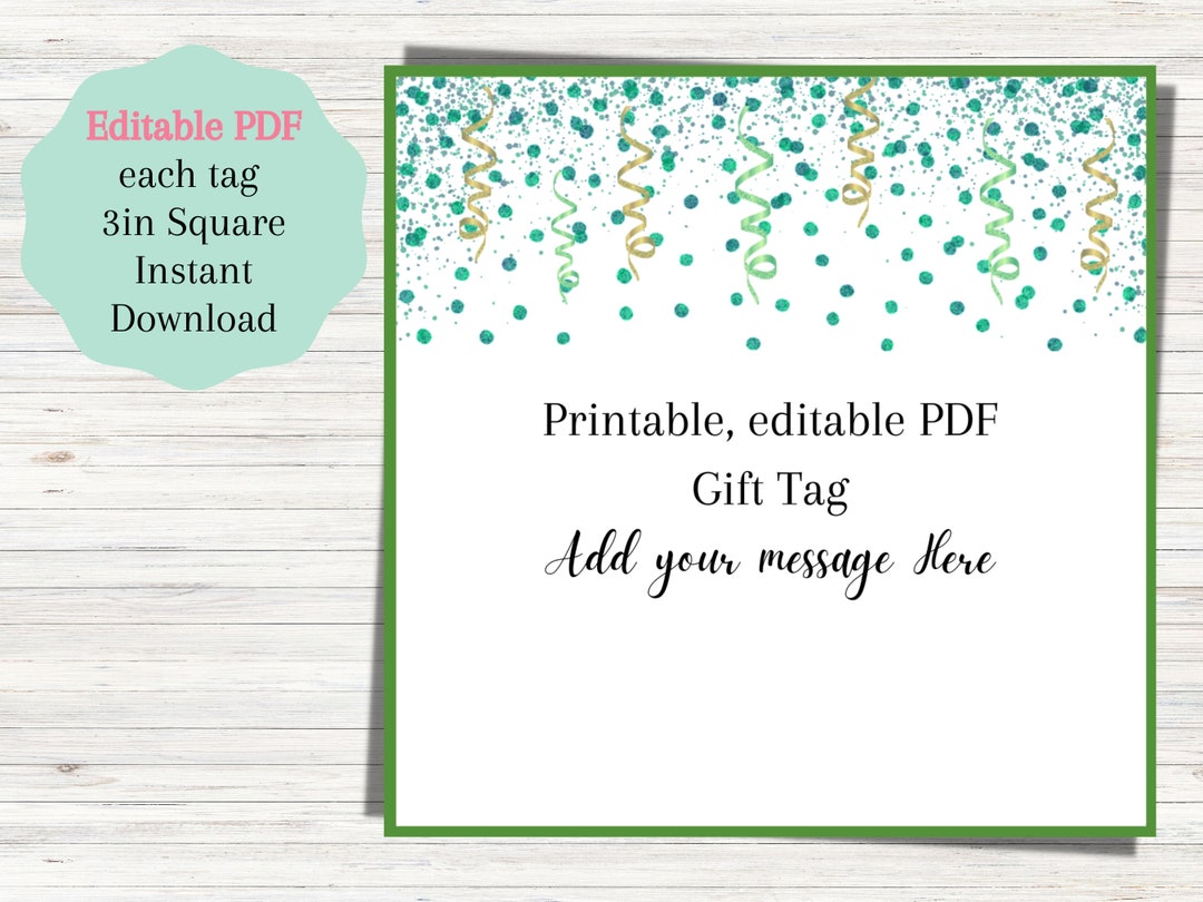Green Confetti Gift Tags: Editable Party Favor Tags (PDF) - Etsy