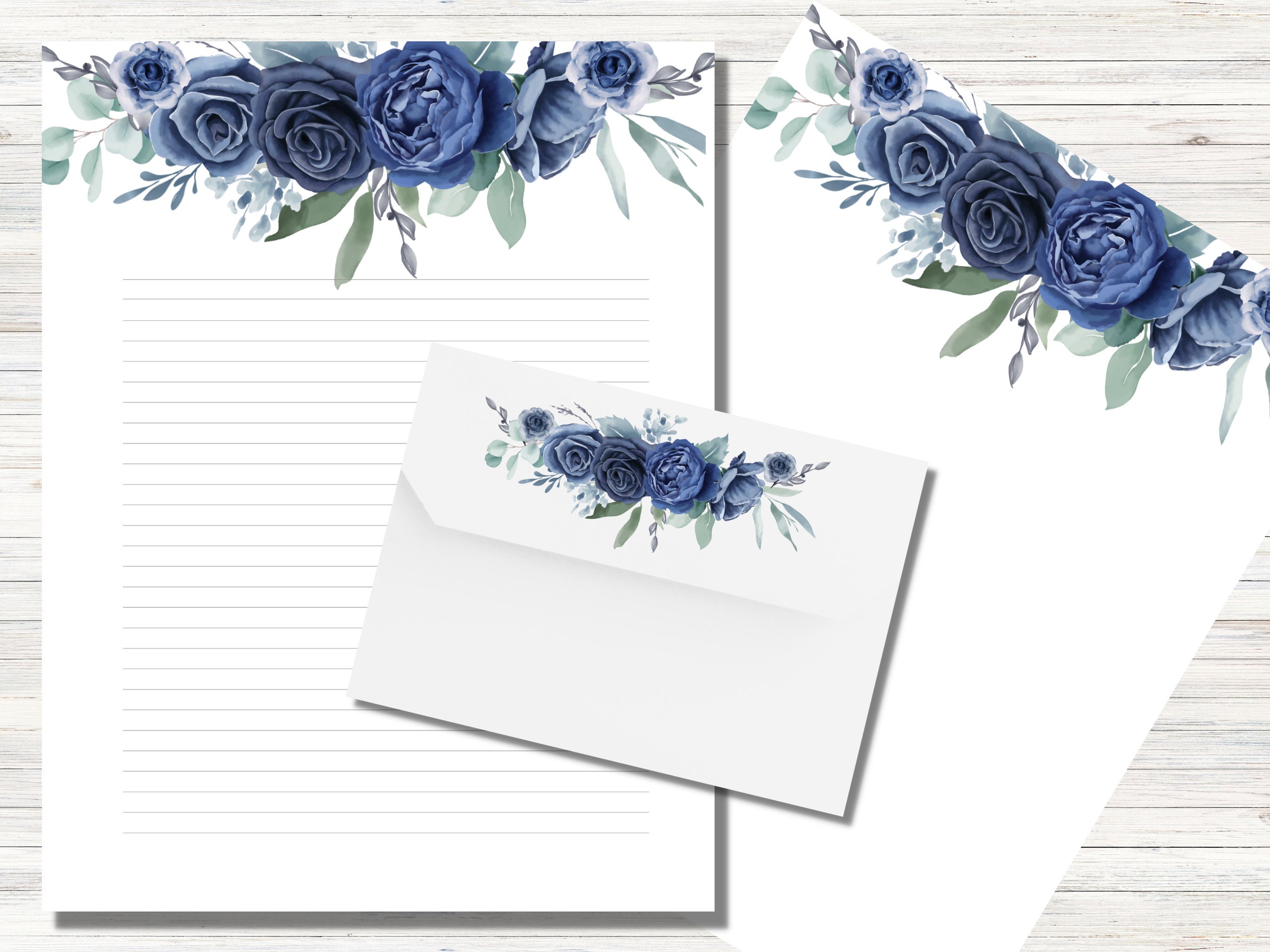 Navy Blue Floral Writing Paper Printable Elegant Navy Blue Stationery ...