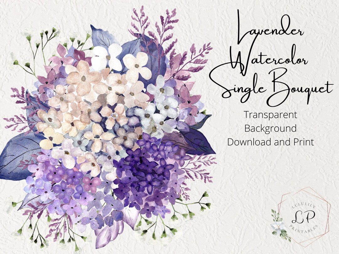 Lavender Flowers Watercolor Clipart, Hydrangeas, Mauve Wedding Flowers ...