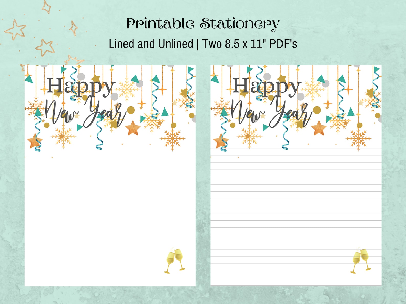 Happy New Year Printable Paper, Letter Writing Journal Pages, New Year ...