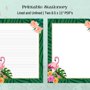 Tropical Print Writing Paper Printable Stationery Flamingo Stationery ...