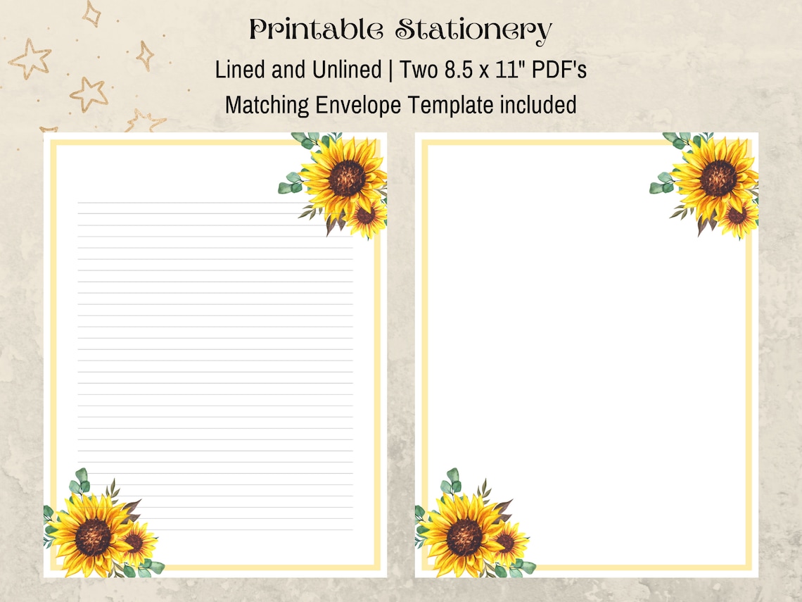 Sunflower Stationery Printable Paper, Letter Writing Journal Pages ...