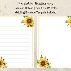 Sunflower Stationery Printable Paper, Letter Writing Journal Pages ...
