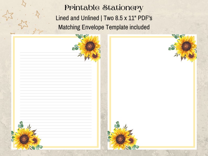 Sunflower Stationery Printable Paper, Letter Writing Journal Pages ...