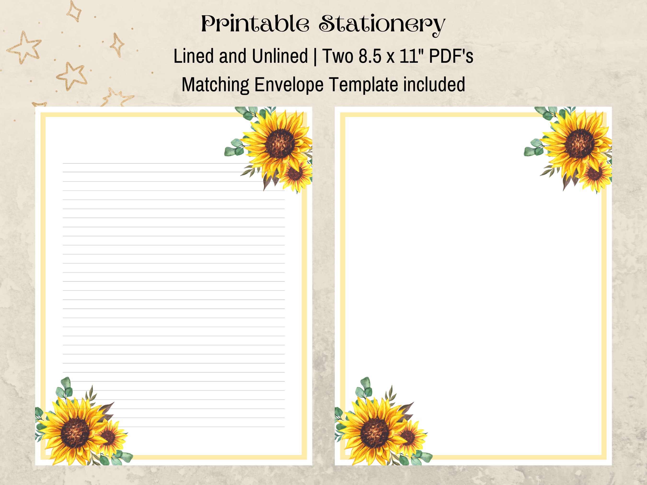 Sunflower Stationery Printable Paper, Letter Writing Journal Pages ...