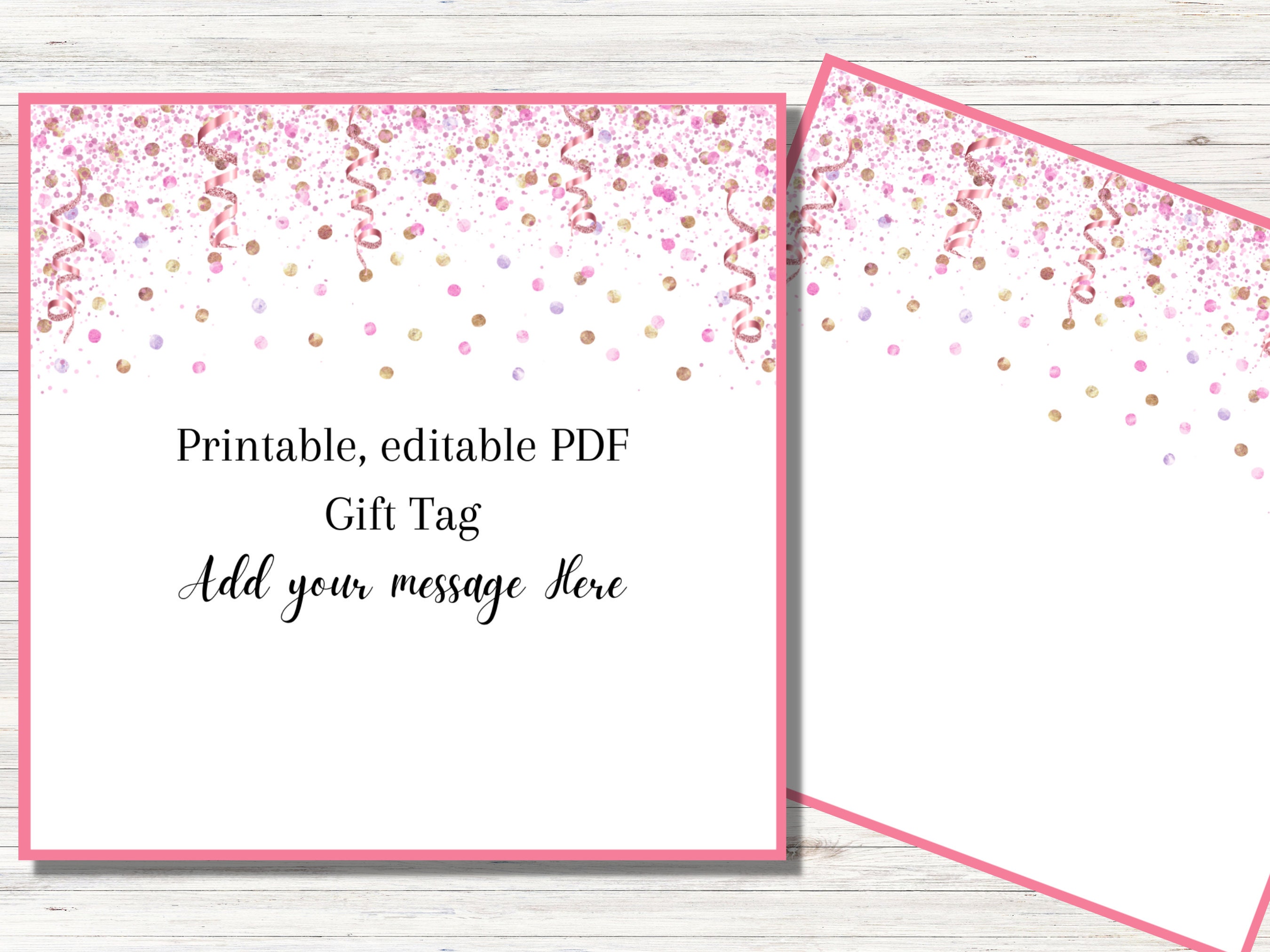 Pink Confetti Gift Tags EDITABLE 2 Inch Square Pink Favor Card - Etsy
