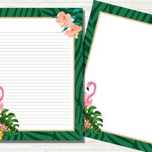Tropical Print Writing Paper Printable Stationery Flamingo Stationery ...