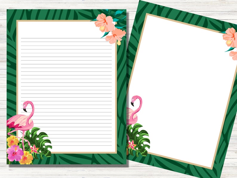 Tropical Print Writing Paper Printable Stationery Flamingo Stationery ...