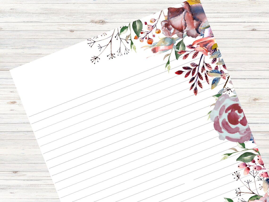 Floral Writing Paper Printable Stationery Note Pages or Journal Paper ...