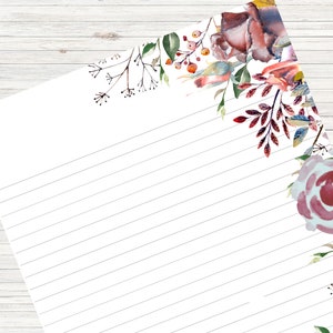 Floral Writing Paper Printable Stationery Note Pages or Journal Paper ...